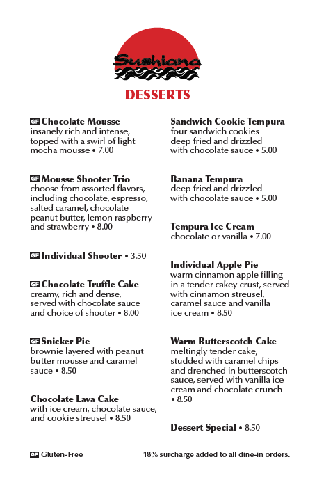 Dessert Menu - Sushiana