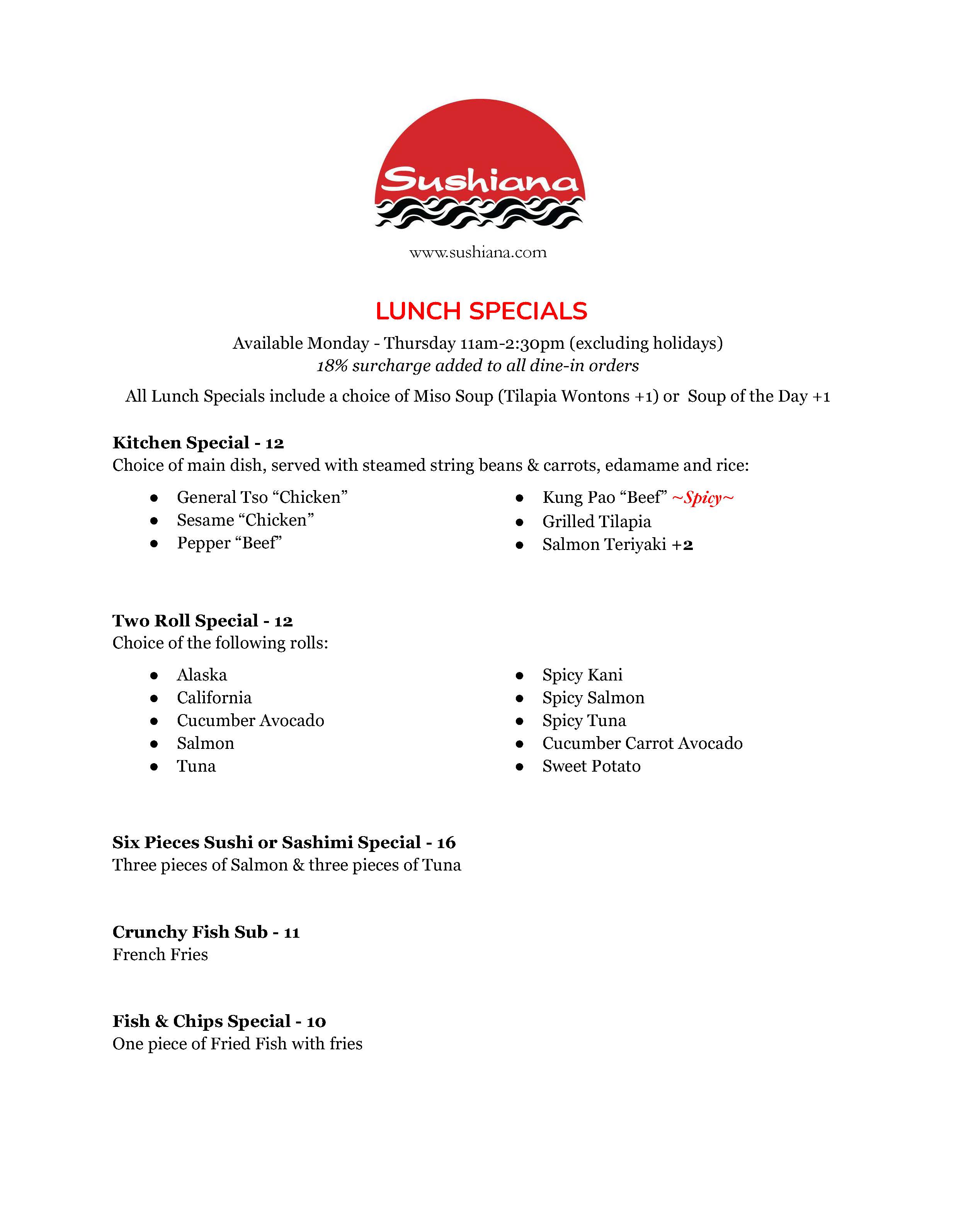 Lunch Specials June 2021 - Sushiana